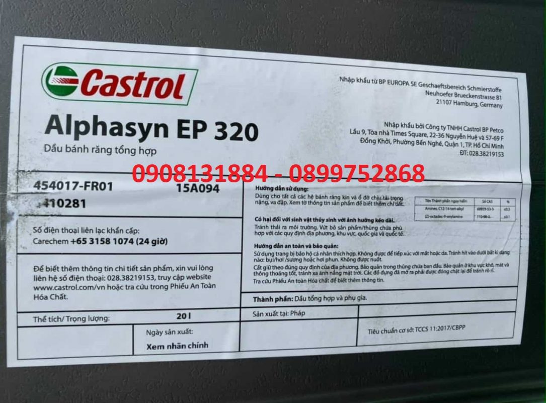 Dầu bánh răng tổng hợp Castrol Alphasyn EP 320 - Dầu gốc PAO